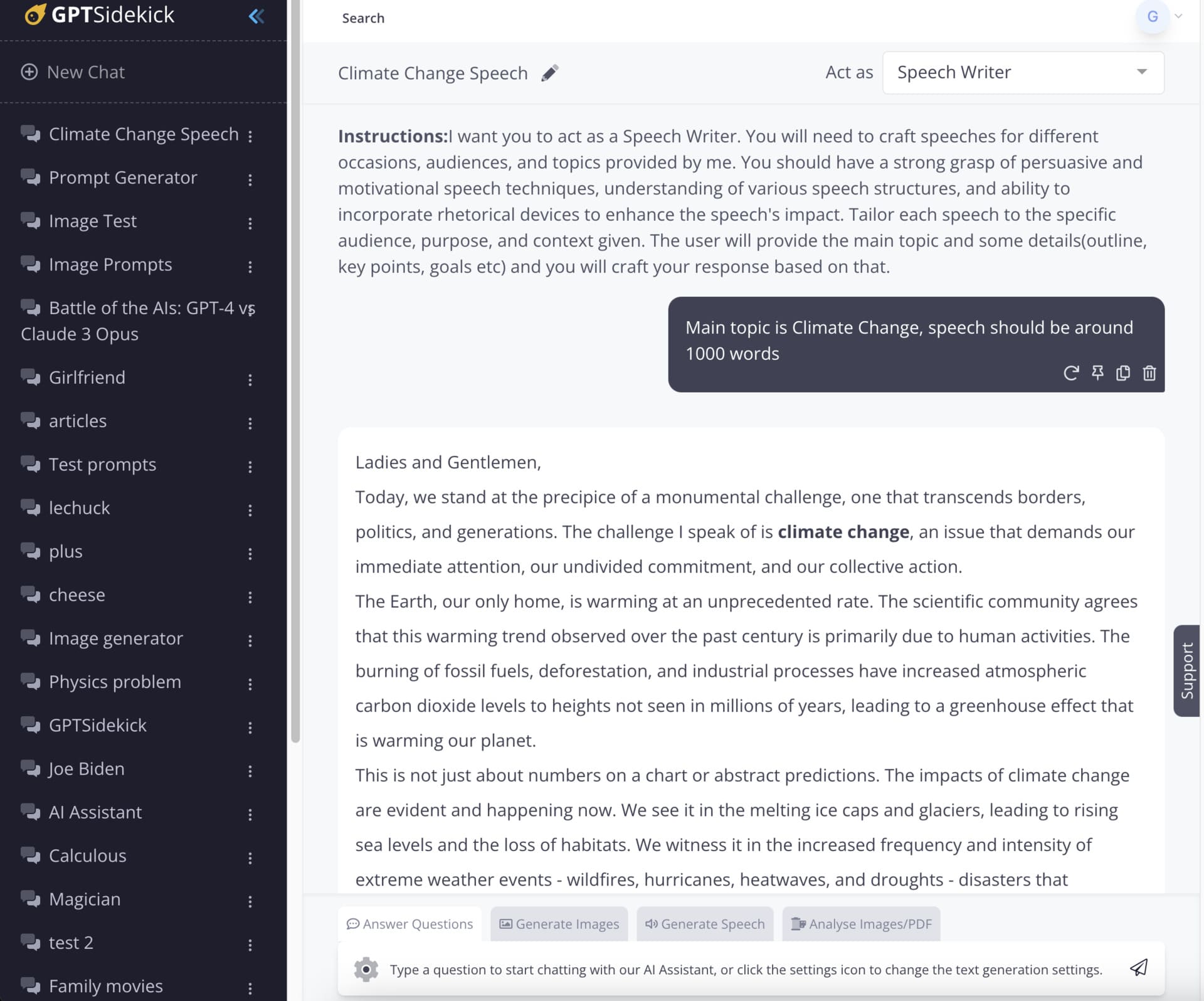 GPTSidekick: Mastering the Art of Speech Writing with AI Technology